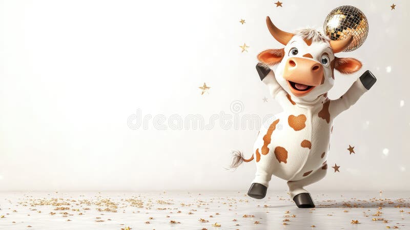 Dancing Cow with Mirror Ball Stock Illustration - Illustration of ...