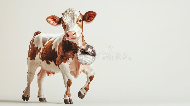 Dancing Cow with Mirror Ball Stock Illustration - Illustration of ...