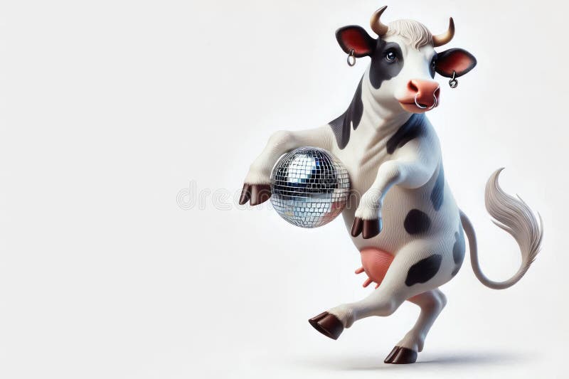 Dancing Cow with a Mirror Ball. Space for Text. Stock Photo - Image of ...