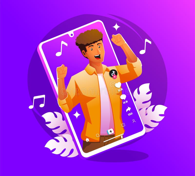 A Man Singing and Dancing Create Content on Social Media Stock Vector ...