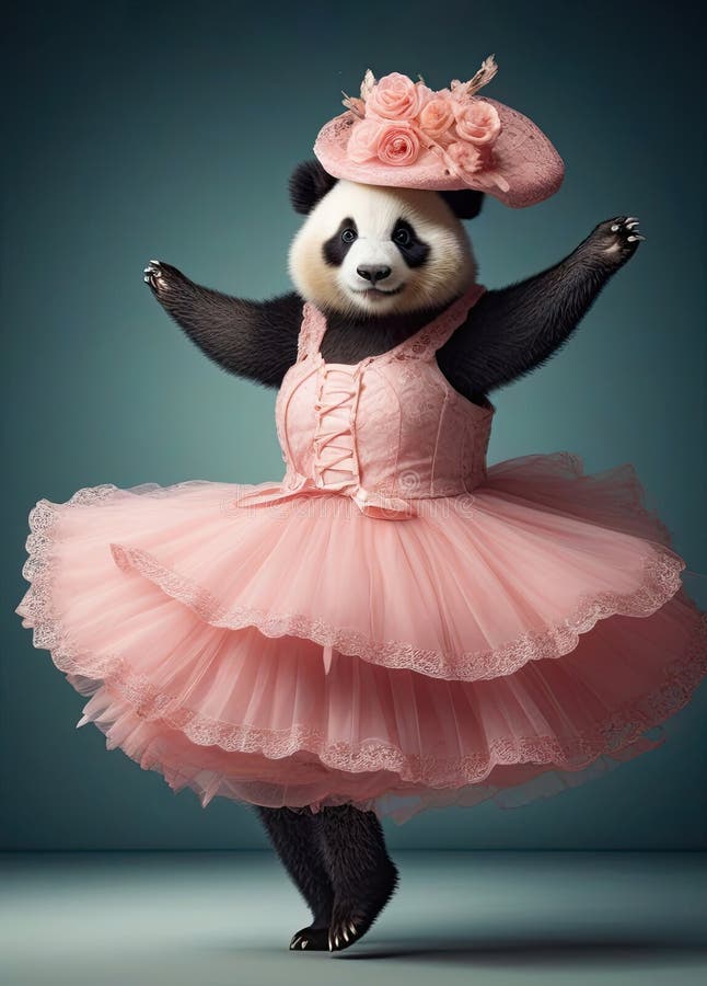 Dancing Cute Panda Bear Dressed in Pink Stock Photo - Image of birthday ...