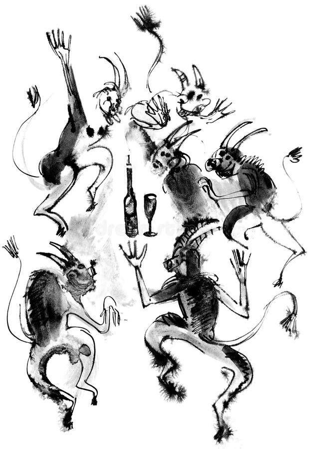 Dancing Devils, Ink Drawing Stock Illustration - Illustration of evil ...