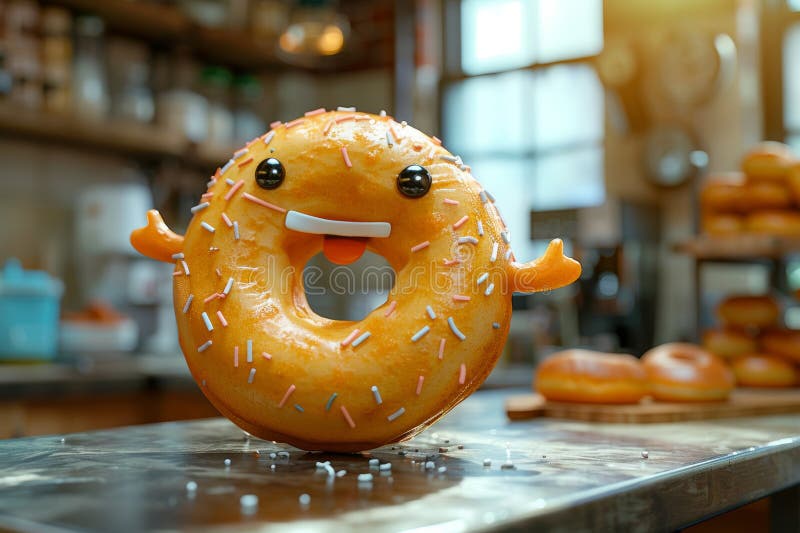 Dancing Doughnut Enjoys Spotlight on Kitchen Counter Stock Illustration ...