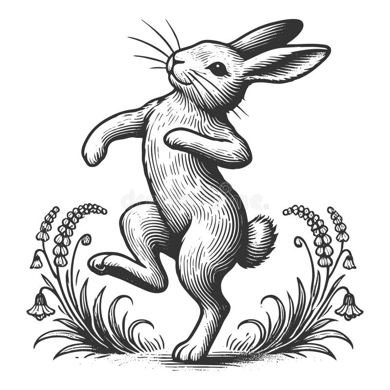 Dancing Easter Bunny Engraving Raster Stock Illustration - Illustration ...