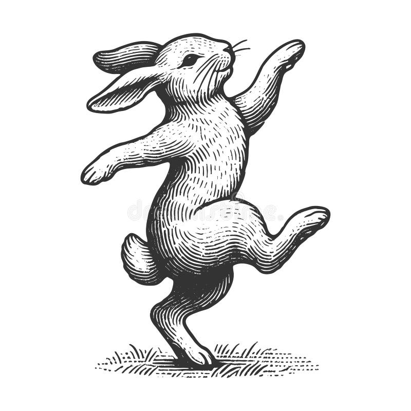 Dancing Easter Bunny Engraving Raster Stock Illustration - Illustration ...