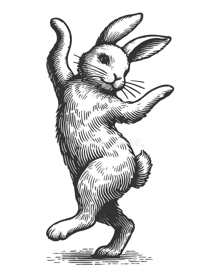 Dancing Easter Bunny Engraving Vector Stock Illustration - Illustration ...