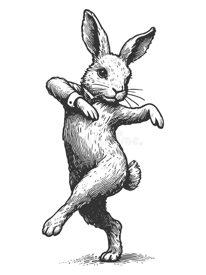 Dancing Easter Bunny Engraving Vector Stock Illustration - Illustration ...