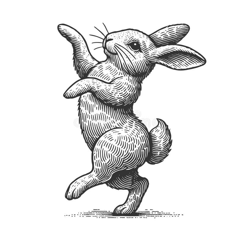 Dancing Easter Bunny Rabbit Engraving Vector Stock Vector ...