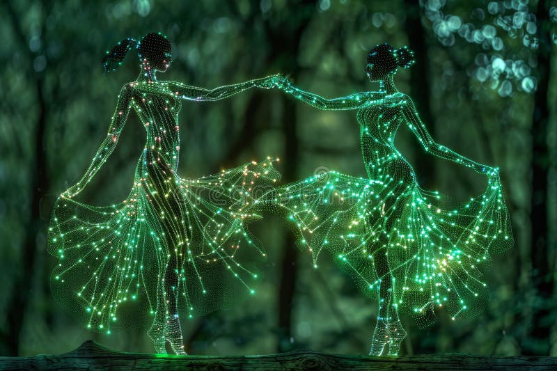 Dancing Figures Digital Art Connection Movement Technology Elegant ...