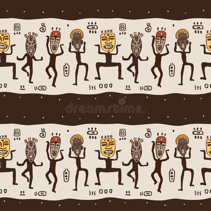 Dancing Figures Wearing African Masks. Stock Illustration ...