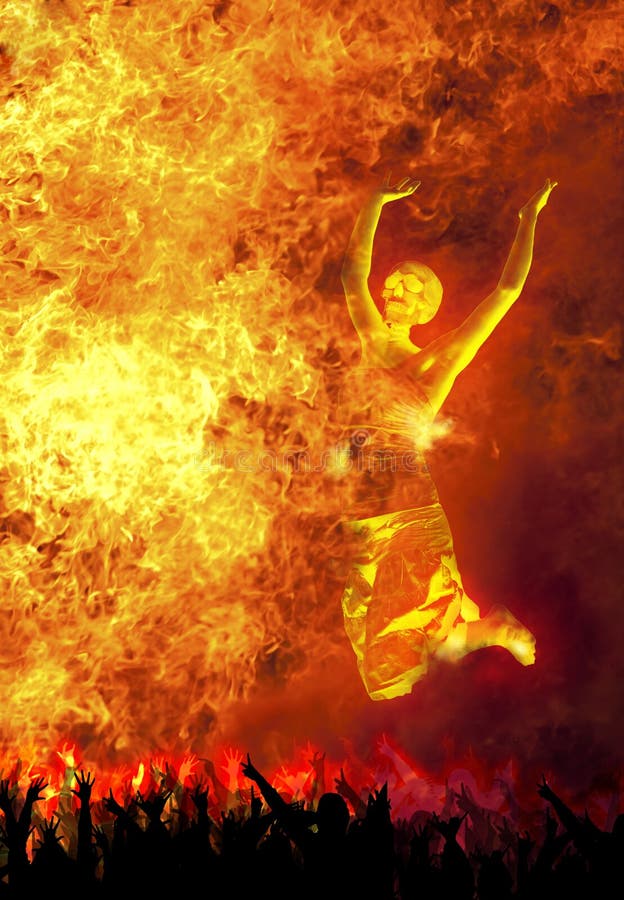 Dancing Fire At Night In Stone Ring Stock Image - Image of stones ...