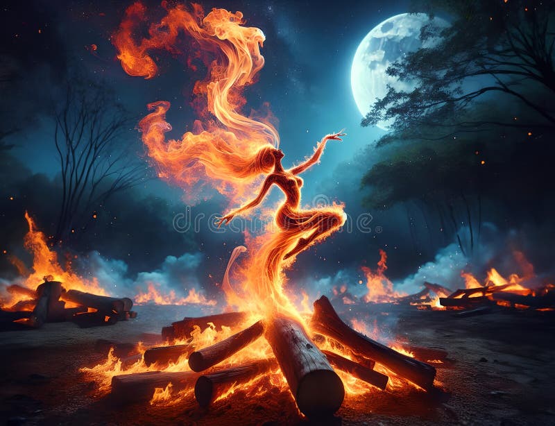 Dancing on fire, concept stock illustration. Illustration of moon ...