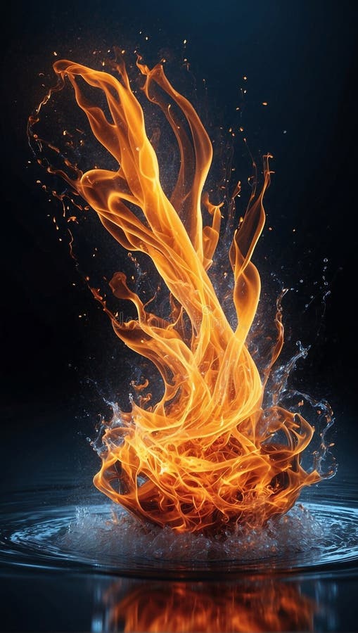 Dancing Fire Flame with Water Splash. Mobile Wallpaper Background Stock ...