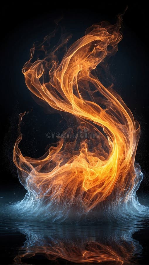 Dancing Fire Flame with Water Splash. Mobile Wallpaper Background Stock ...