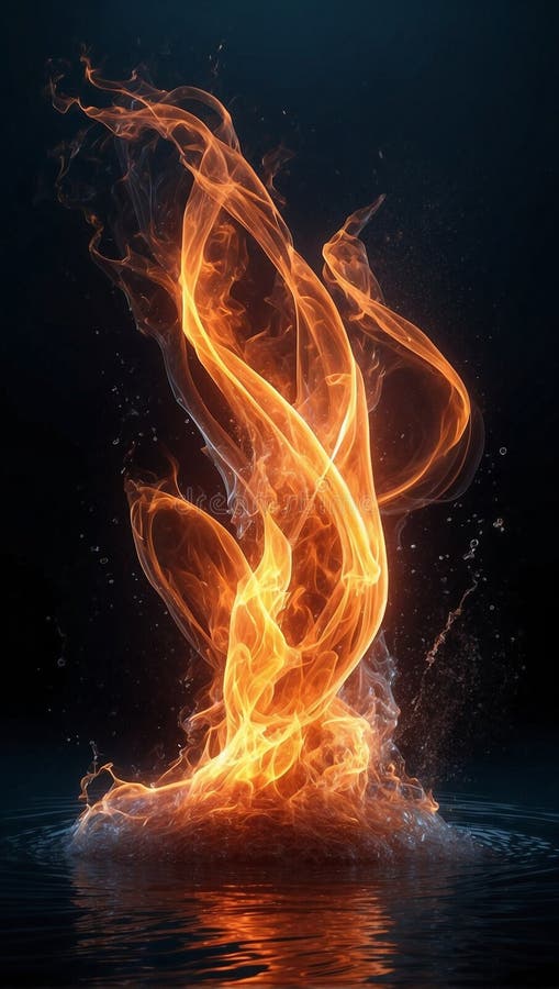 Dancing Fire Flame with Water Splash. Mobile Wallpaper Background Stock ...