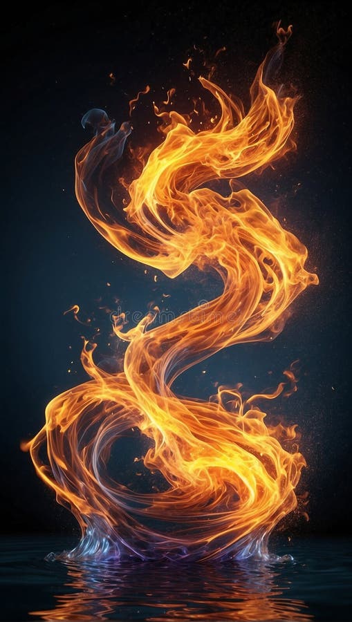 Dancing Fire Flame with Water Splash. Mobile Wallpaper Background Stock ...