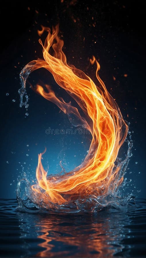 Dancing Fire Flame with Water Splash. Mobile Wallpaper Background Stock ...