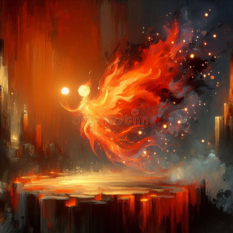 Dancing Fire Sprite in Ancient Ruins Stock Illustration - Illustration ...
