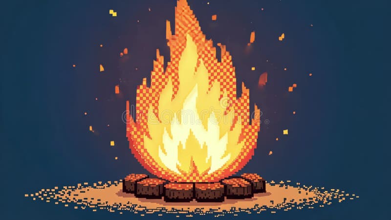 Dancing Flame a Pixelated Flame Composed of Bright Oranges and Yellows ...