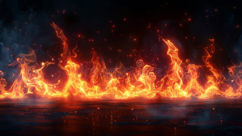 Dancing Flames on a Reflective Surface Stock Photo - Image of intense ...