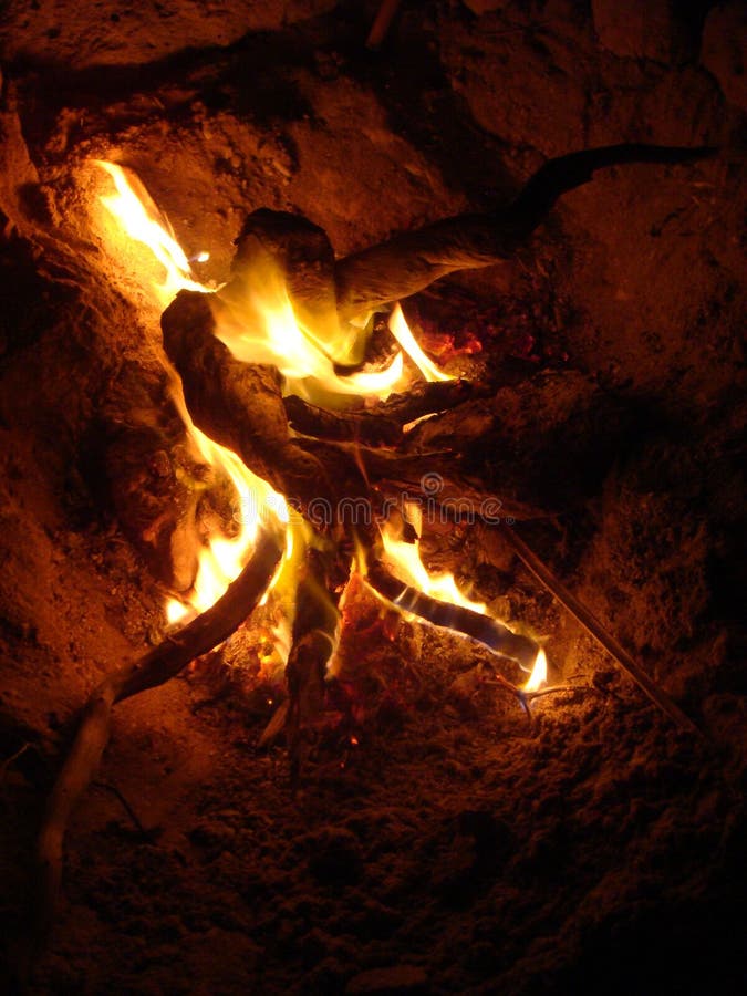 Dancing Flames from Small Fire Shooting by Night Amazing View Stock ...