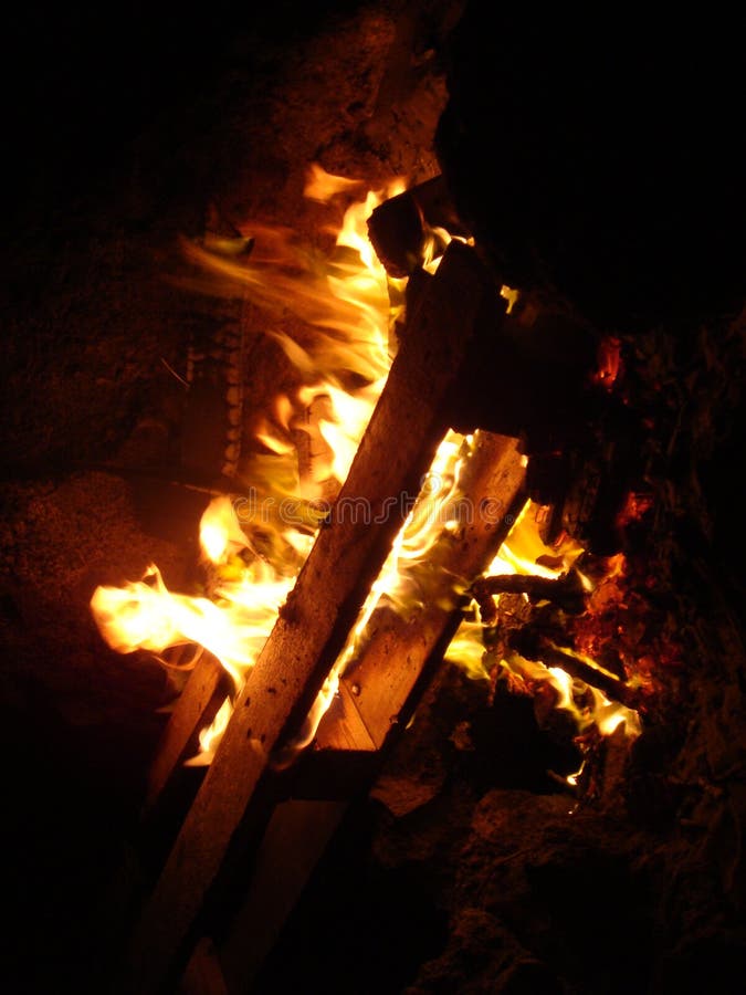 Dancing Flames From Small Fire Shooting By Night Amazing View Stock ...