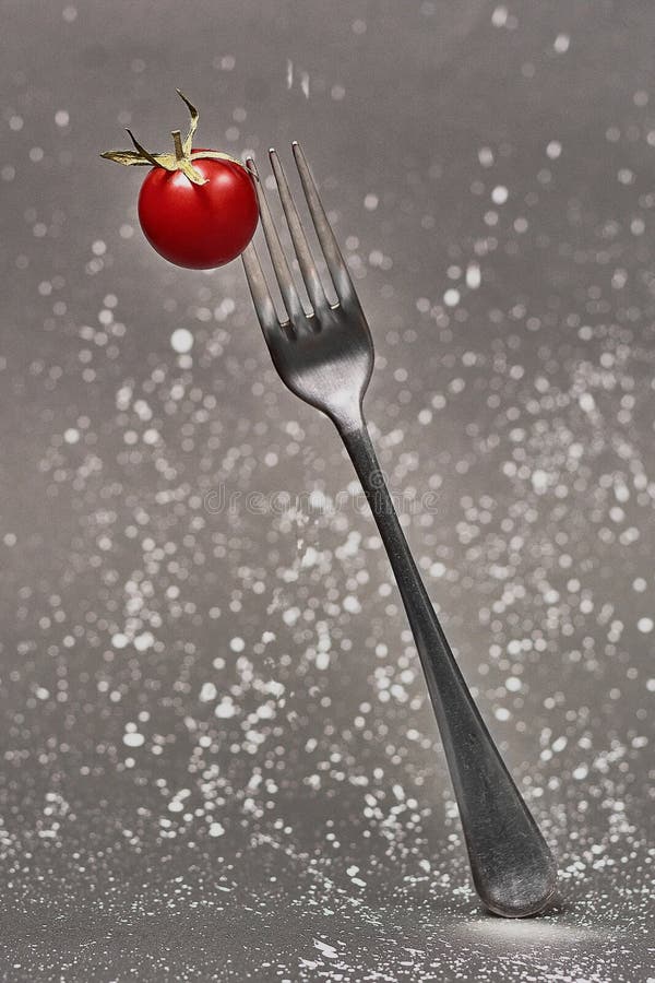 Dancing Fork with Cherry Tomato Stock Photo - Image of natural, healthy ...