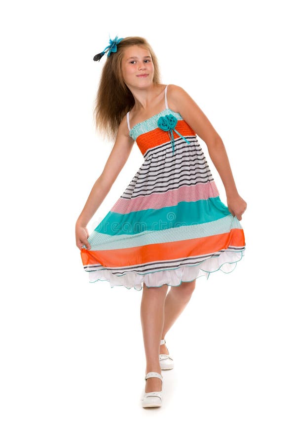 Six Year Old Girl Standing On White Background Stock Image Image Of