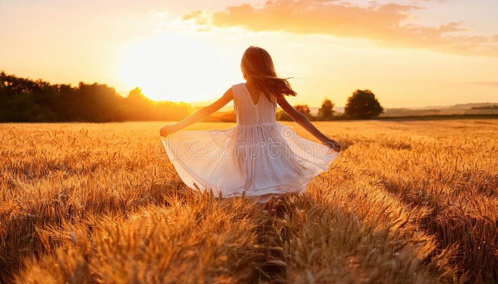 Dancing in Golden Fields As the Stock Image - Image of vivid, vibrant ...