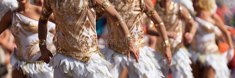 Dancing Group in Colourful Costumes Performing a Traditional Dance ...