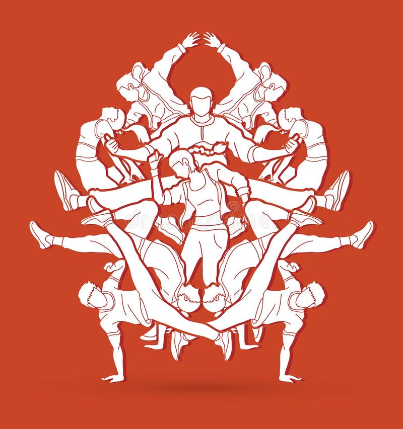 Dancing Group, Dancer Practice, Street Dance Graphic Vector Stock ...