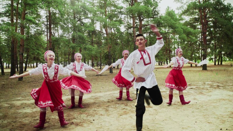 Close Up of Six Young Women in Russian Traditional Folk Costumes are ...