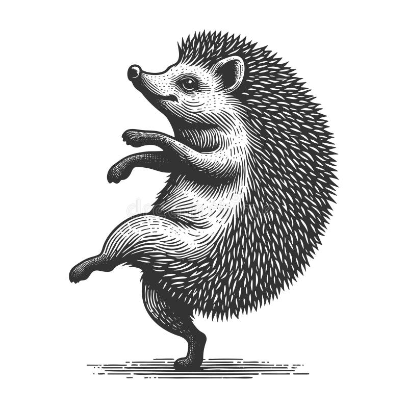 Dancing Hedgehog Engraving Sketch Vector Illustration Stock ...