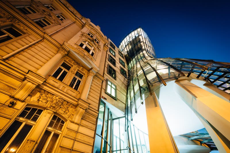 The Dancing House at Night, in Prague, Czech Republic. Editorial Stock ...