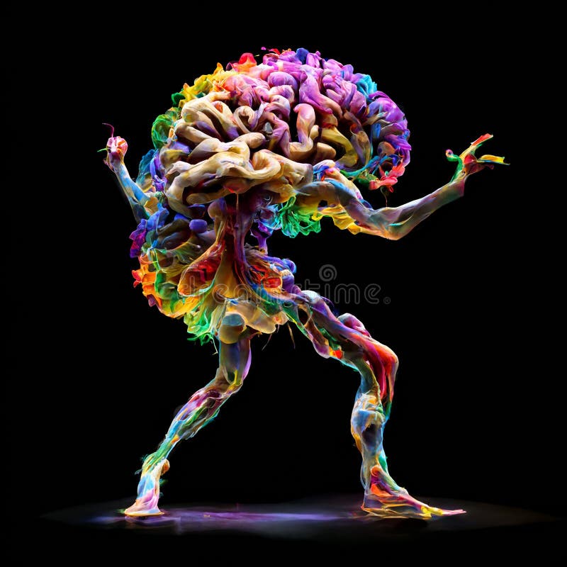 Dancing Human Brain of Bright Colors. AI Generated Stock Illustration - Illustration of ...