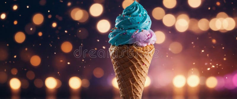 Dancing Ice Cream Cone Under a Fireworks Sky. Stock Photo - Image of ...
