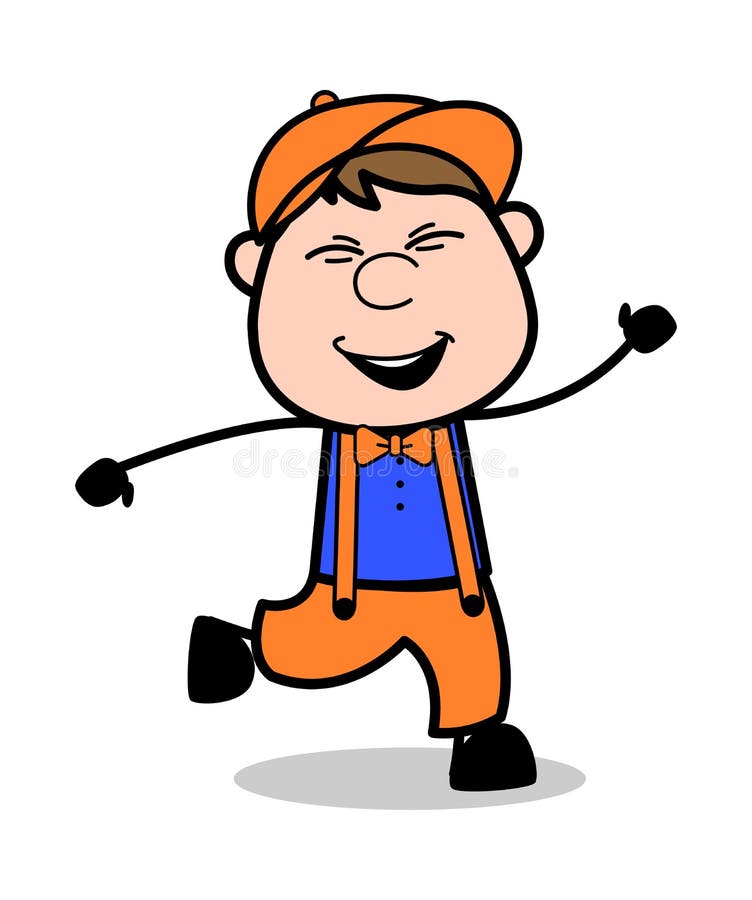 Dancing in Joy - Retro Cartoon Carpenter Worker Vector Illustration ...