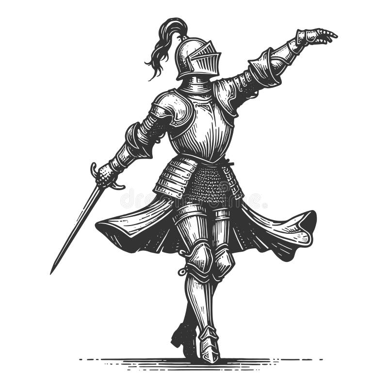 Dancing Knight in Armor Engraving Vector Stock Vector - Illustration of ...