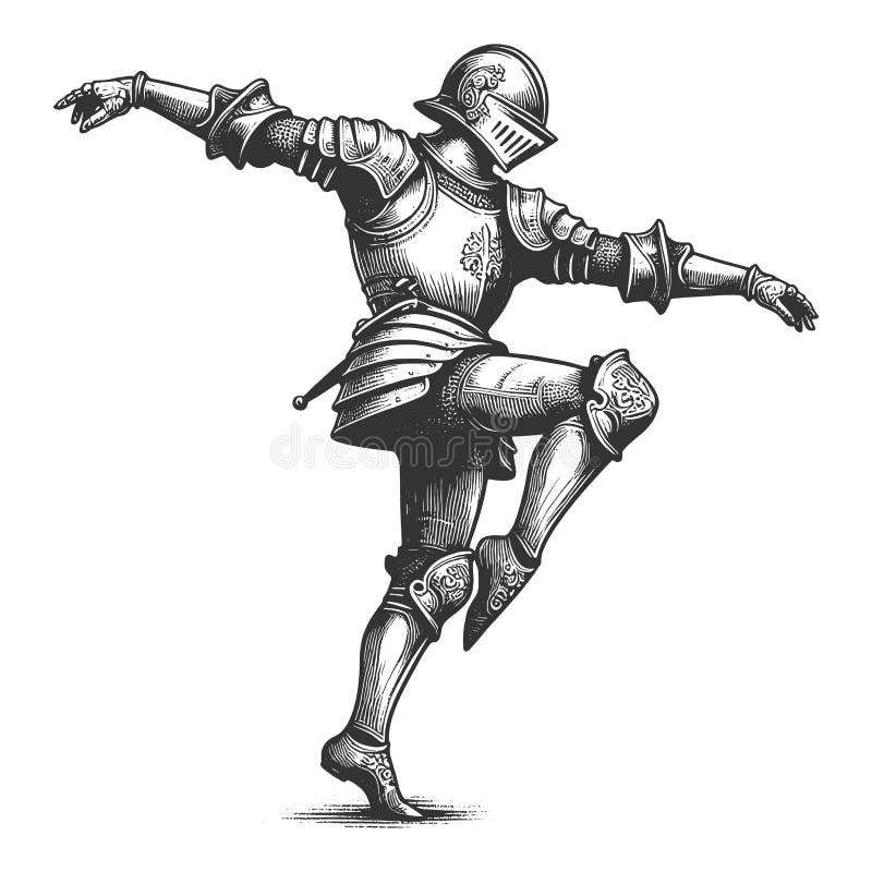 Dancing Knight in Armor Engraving Vector Stock Vector - Illustration of ...