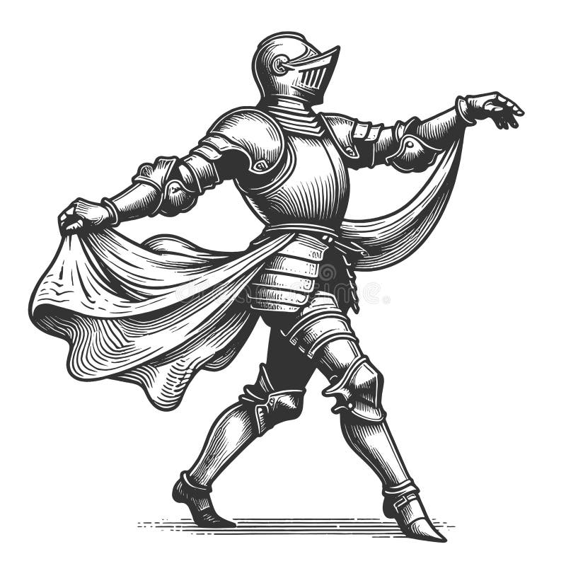 Dancing Knight in Armor Engraving Vector Stock Vector - Illustration of ...