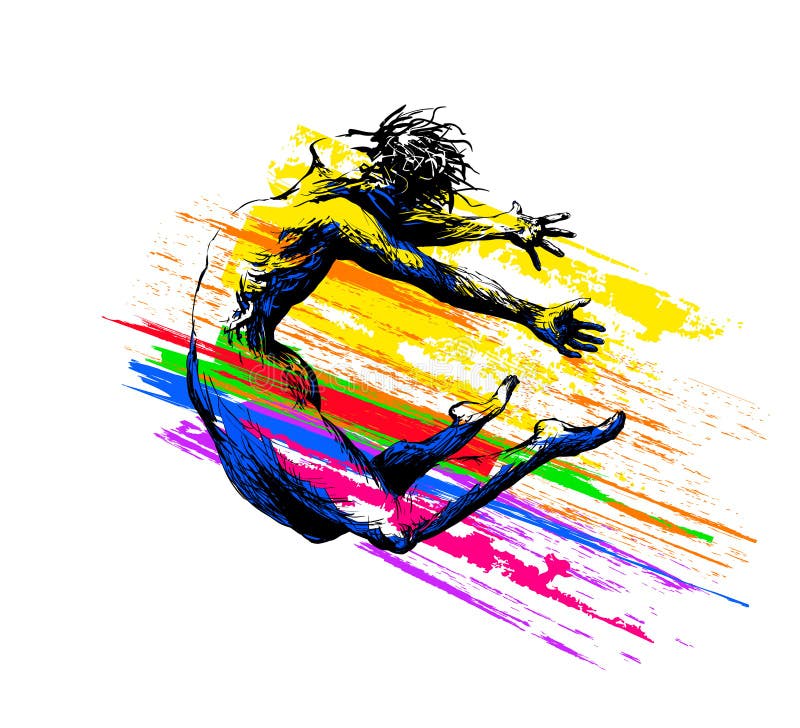 Dancing Man Boy Jumping with Color Splashes on White Background. Vector ...