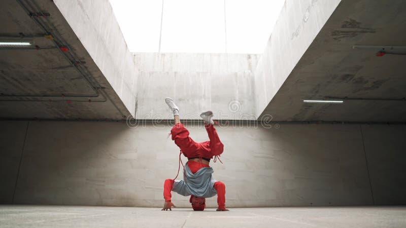Dancing Man Enjoy Practice Break Dance or Freestyle in Building ...