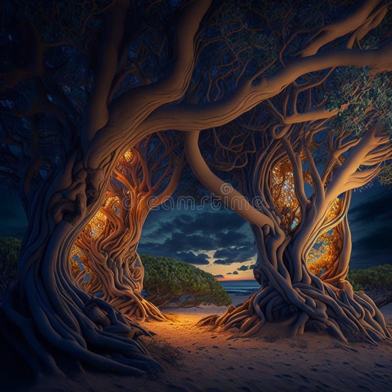 Dancing Mysterious Trees in the Evening Light Stock Image - Image of ...