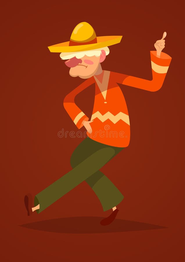 Dancing Old Man Character Design. Isolated Vector Illustration Stock ...