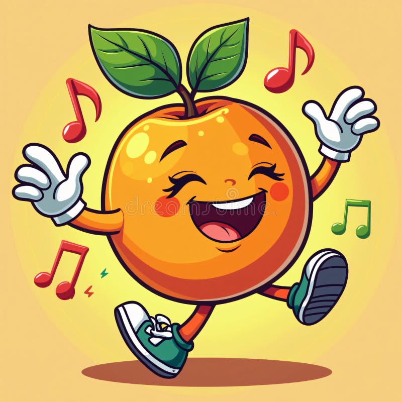 Dancing Orange Fruit Character with Musical Notes Stock Illustration ...