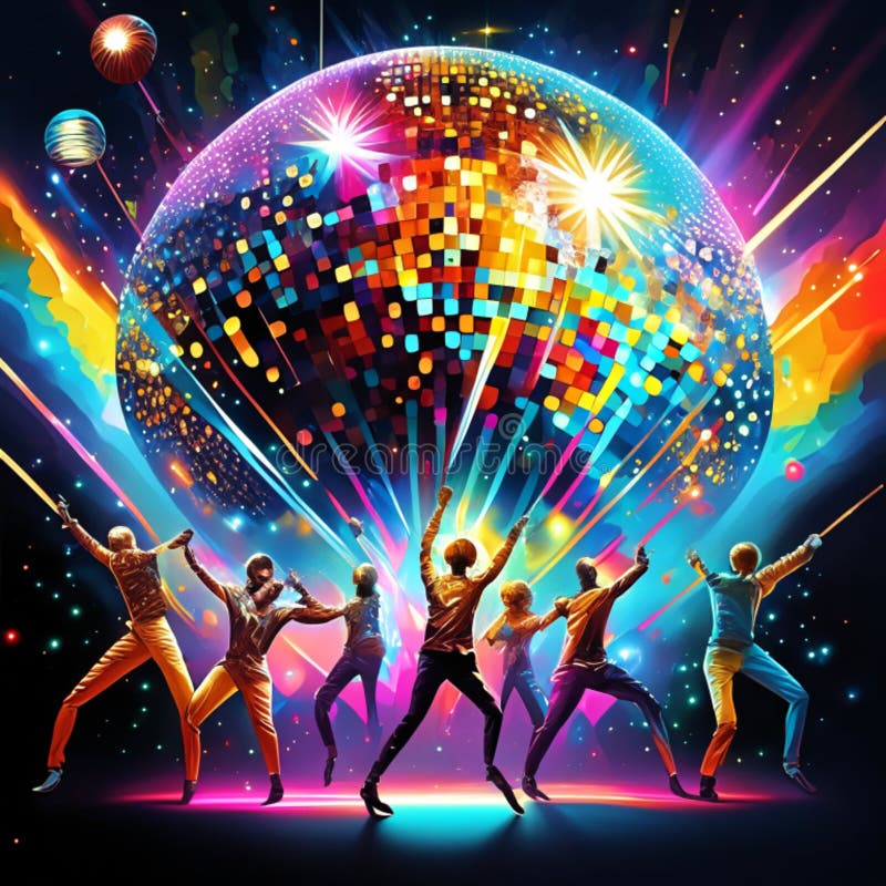Dancing People in Front of a Disco Ball. 3d Rendering AI Generated ...