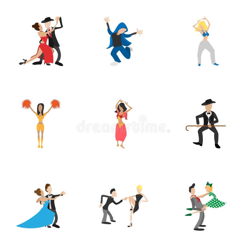 Dancing People Icons Set, Cartoon Style Stock Vector - Illustration of ...