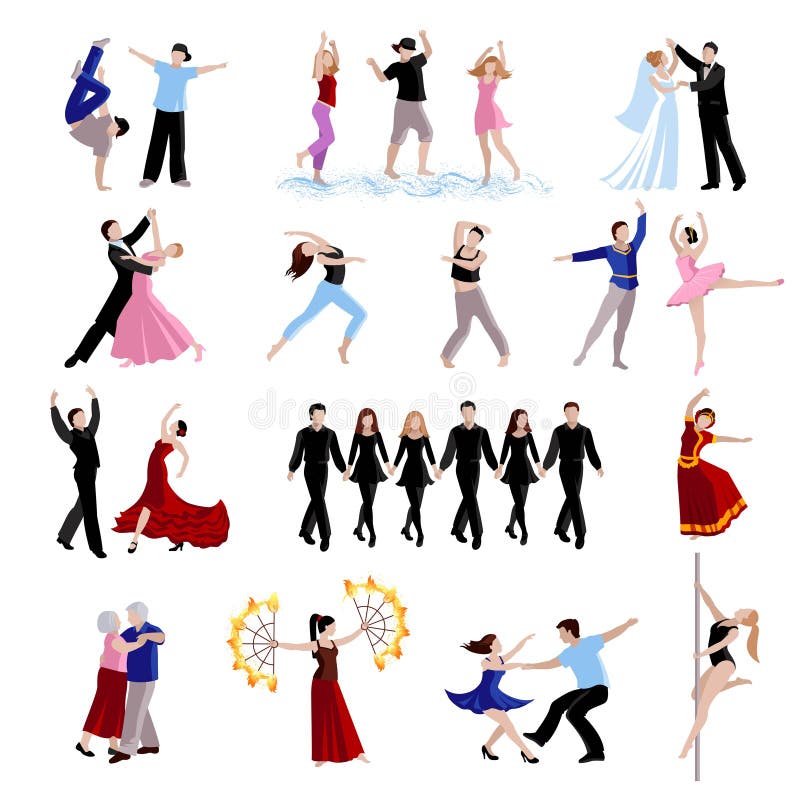 Dancing People Icons Set stock vector. Illustration of group - 73374922