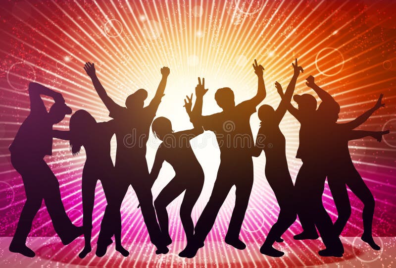 Happy Dancers. Night Party People Dancing Under Confetti Corporate ...