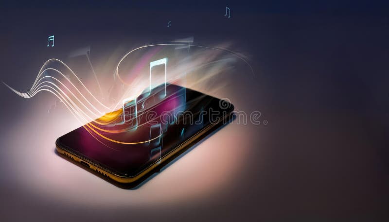Dancing Phone with Musical Notes Surrounded by Melting Elements in a ...